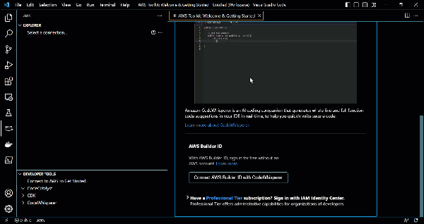 Connecting To AWS AWS Toolkit For VS Code