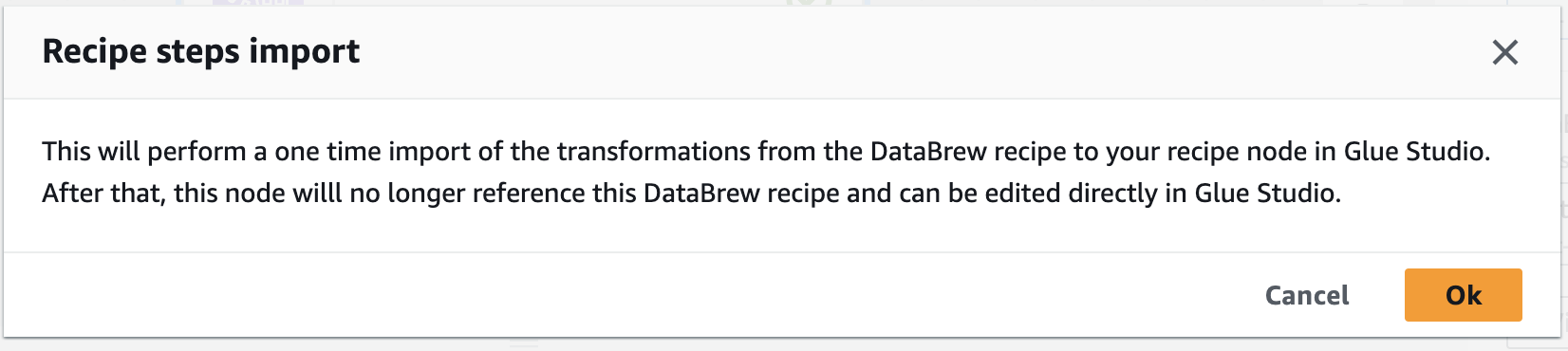 Import a AWS Glue DataBrew recipe in AWS Glue Studio - AWS Glue