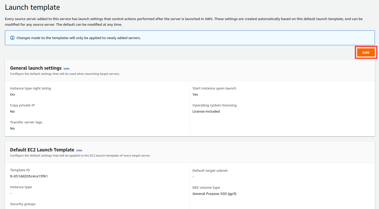 Launch Template Application Migration Service