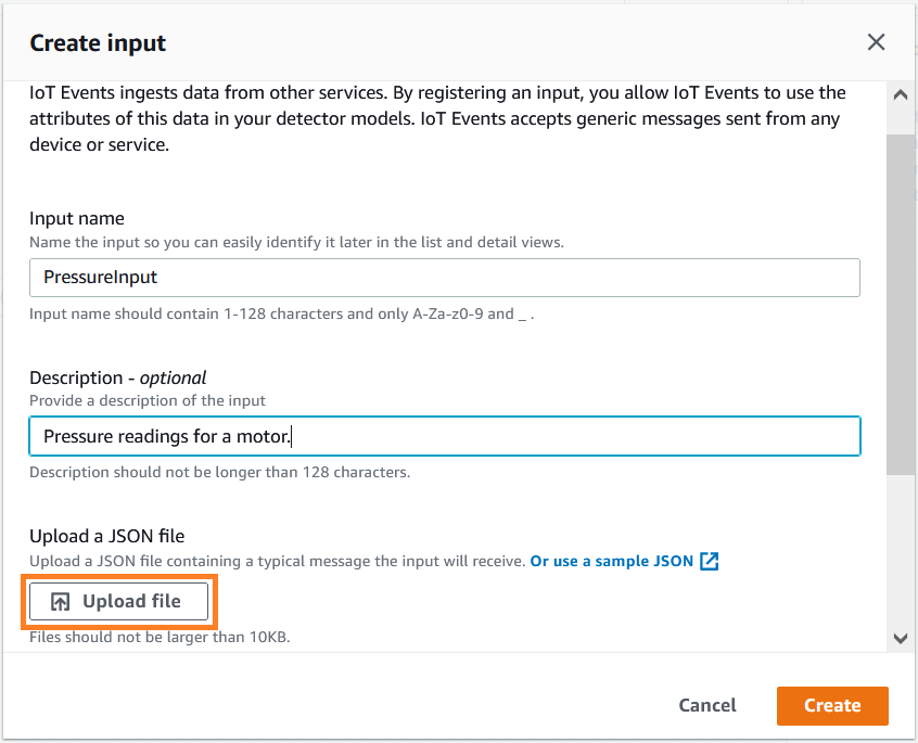 Create An Input In The Navigation Pane Aws Iot Events 4117
