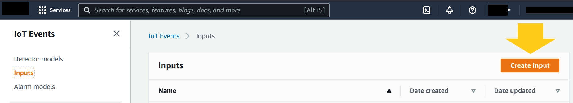 Create An Input In The Navigation Pane Aws Iot Events 9926