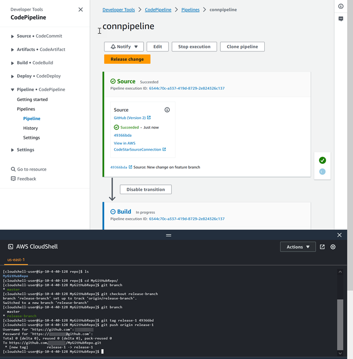 教程：使用 Git 标签启动管道 Aws Codepipeline